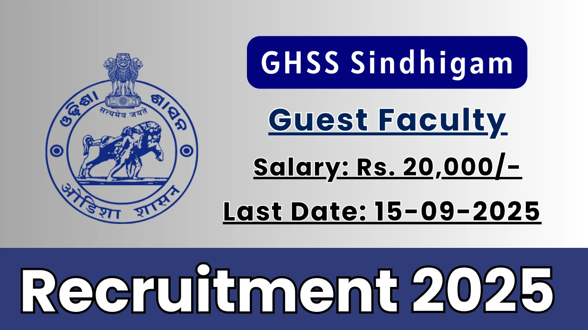 GHSS Sindhigam Guest Faculty Recruitment 2025 - Apply Offline by Sep 15