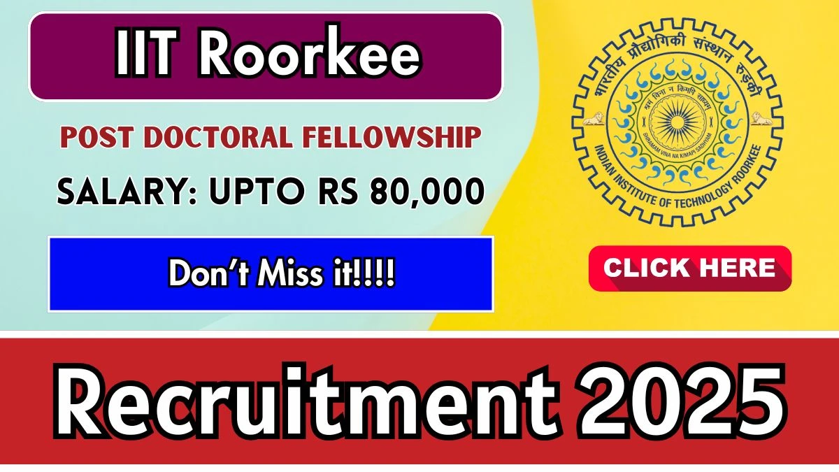 IIT Roorkee Post Doctoral Fellowship Recruitment 2025 - Apply Offline