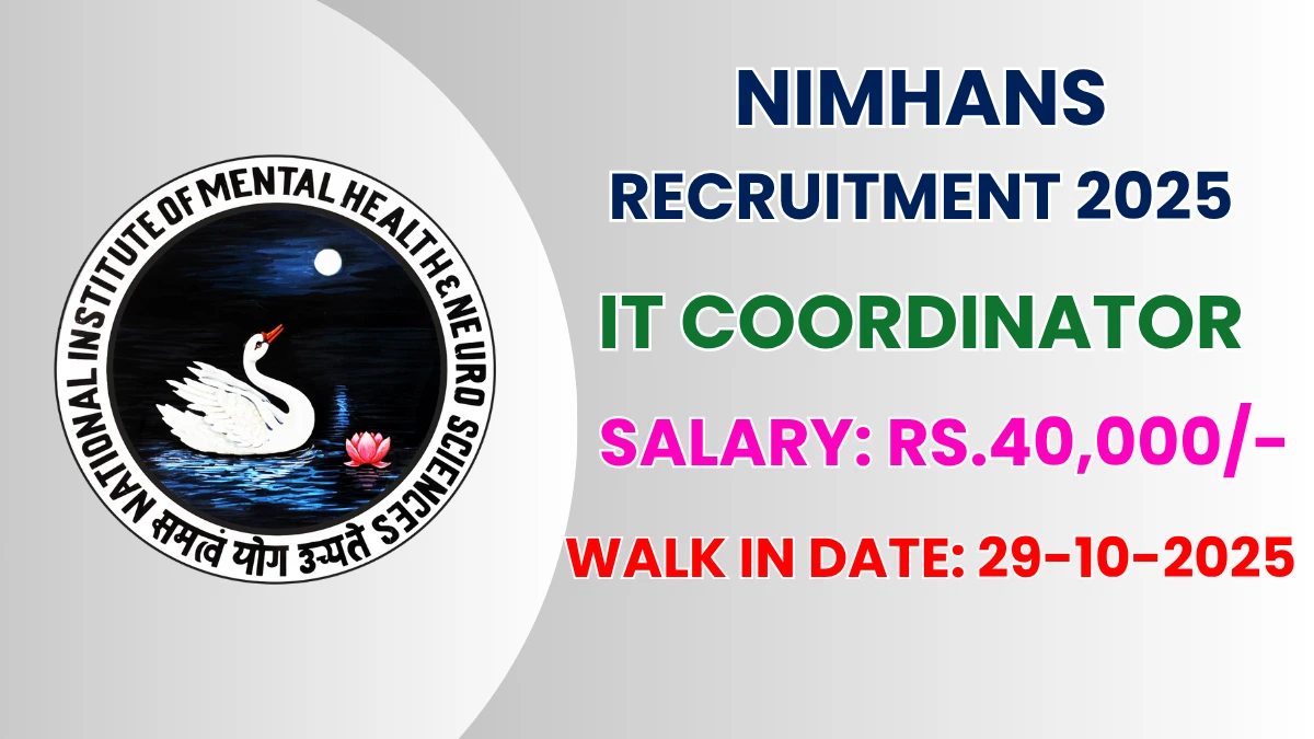 NIMHANS IT Coordinator Recruitment 2025 – Walk in