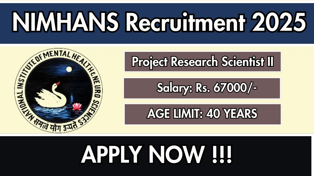 NIMHANS Project Research Scientist II Recruitment 2025 – Walk in for 01 ...