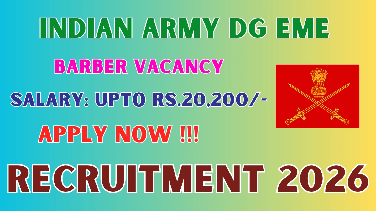 Indian Army DG EME Barber Recruitment 2026 - Apply Offline