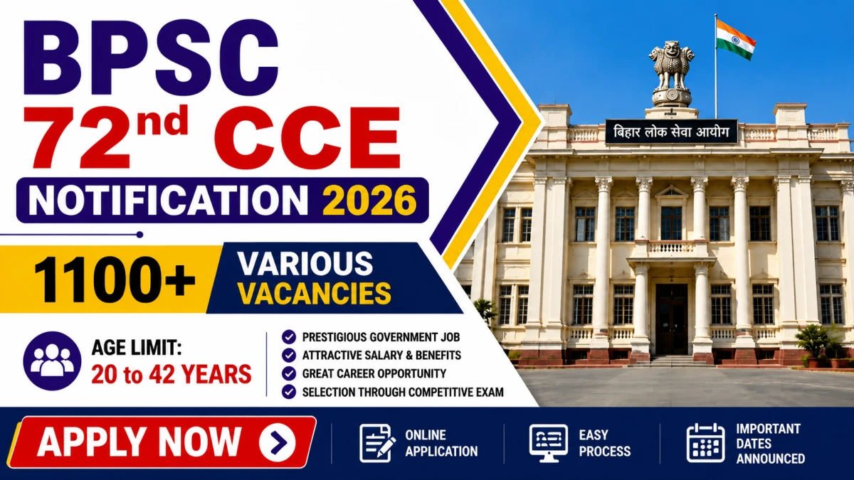 BPSC 72nd CCE Notification 2026 Out - Apply Online for 1186 Posts