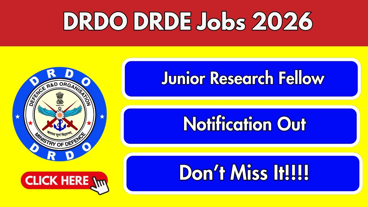 DRDO DRDE Junior Research Fellow Recruitment 2026 - Walkin